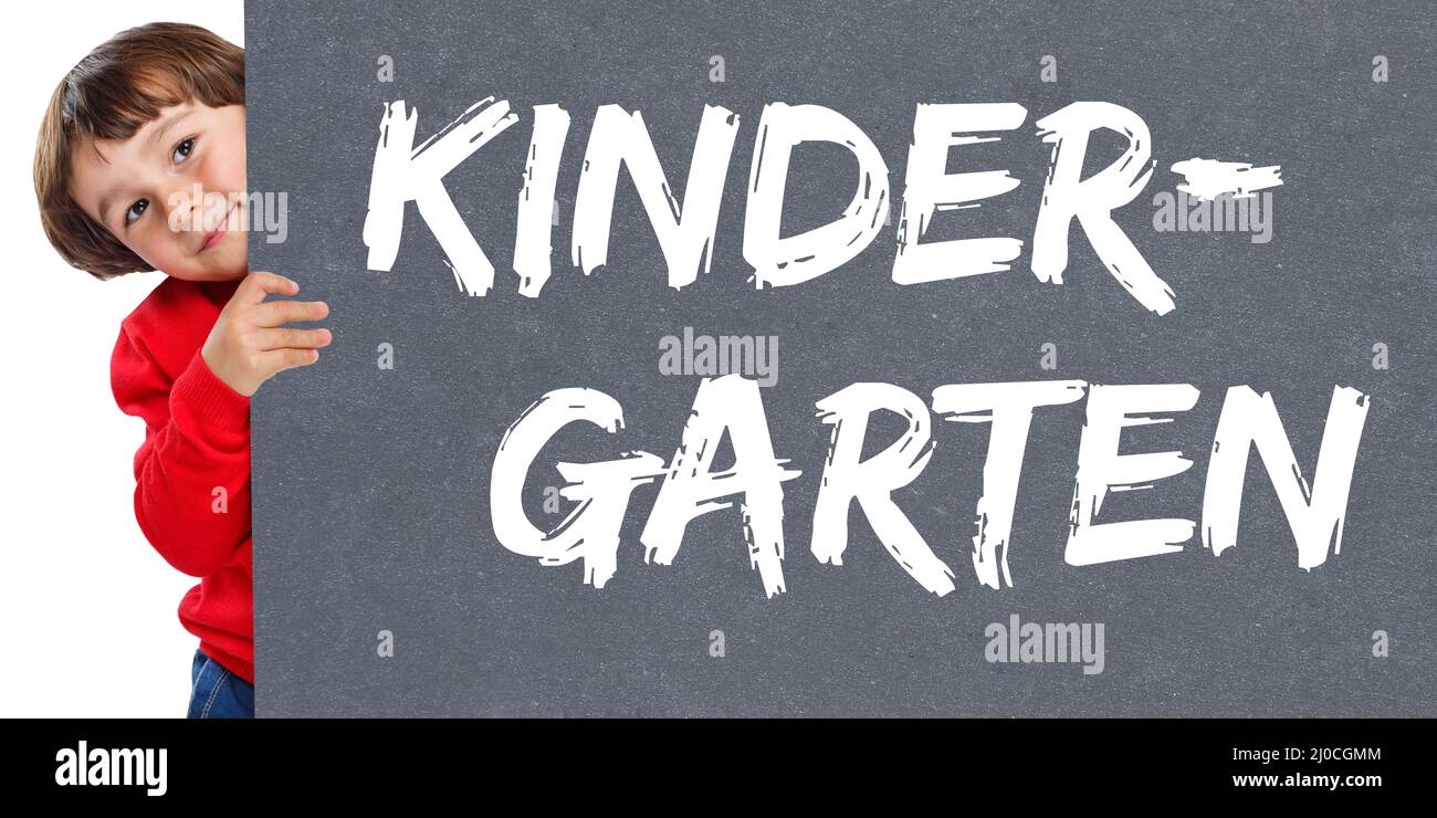 Kindergarten daycare center care child little boy sign Stock Photo - Alamy