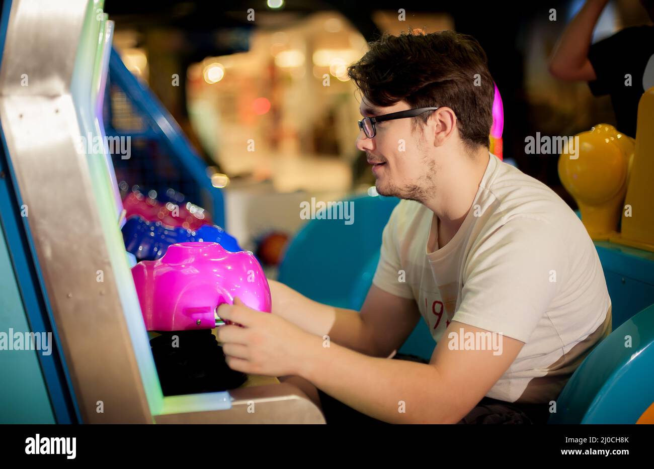 Closeup button on games machine hi-res stock photography and images - Alamy
