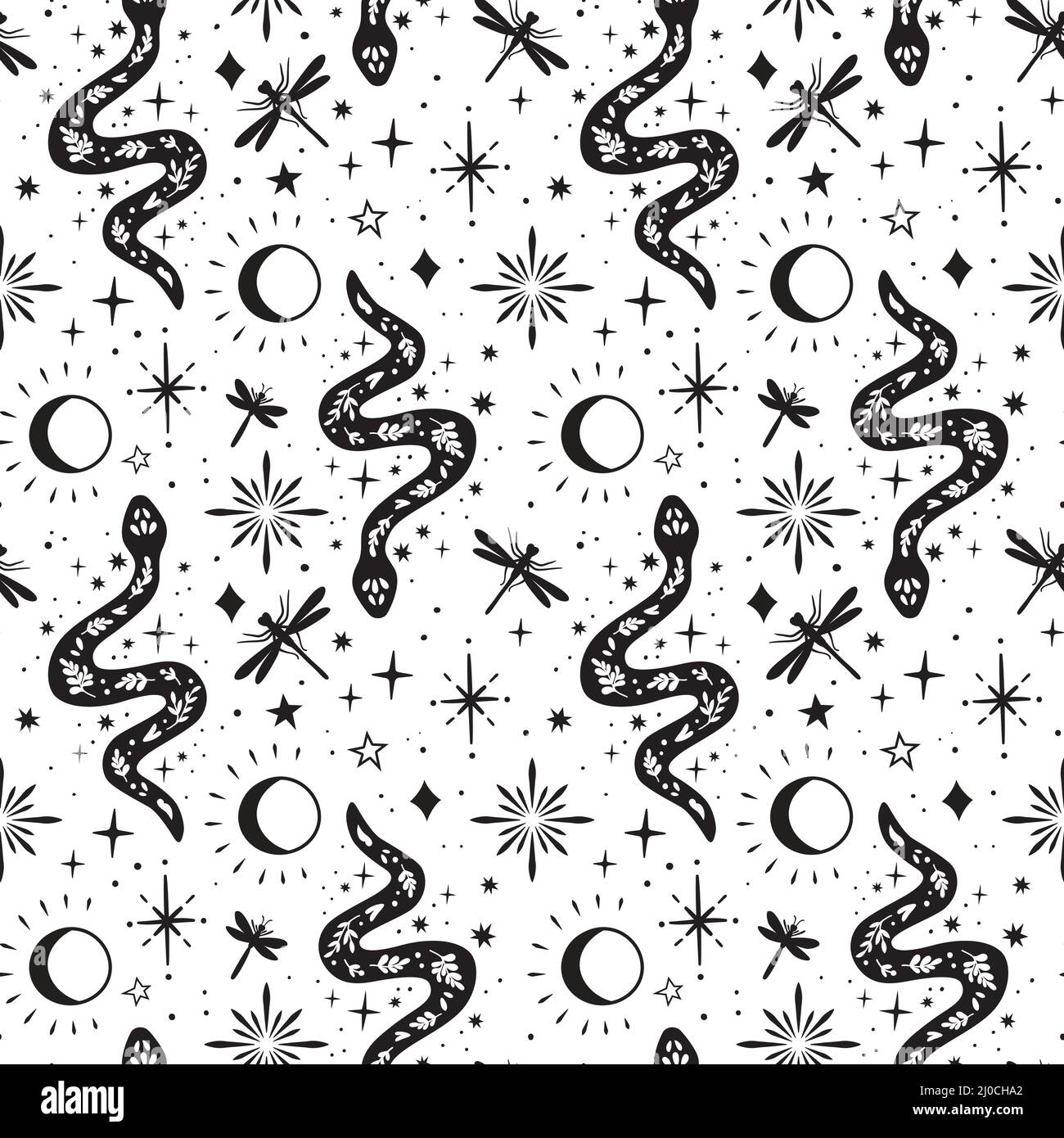 Boho celestial snake mystical seamless pattern. Vector Stock Vector ...