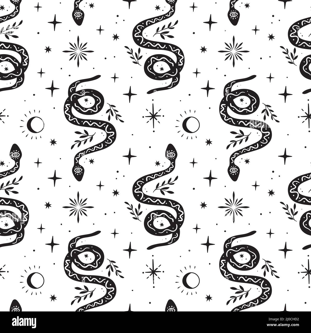 Boho celestial snake mystical seamless pattern. Vector Stock Vector ...