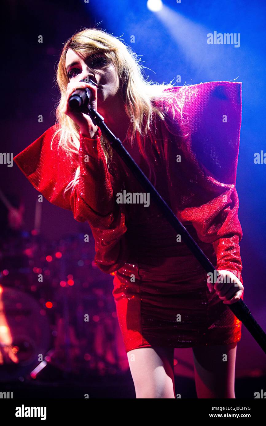 London, UK - March 16th, 2022: Lauren Mayberry of ChVrches performs on ... London, UK - March 16th, 2022: Lauren Mayberry of ChVrches performs on ...