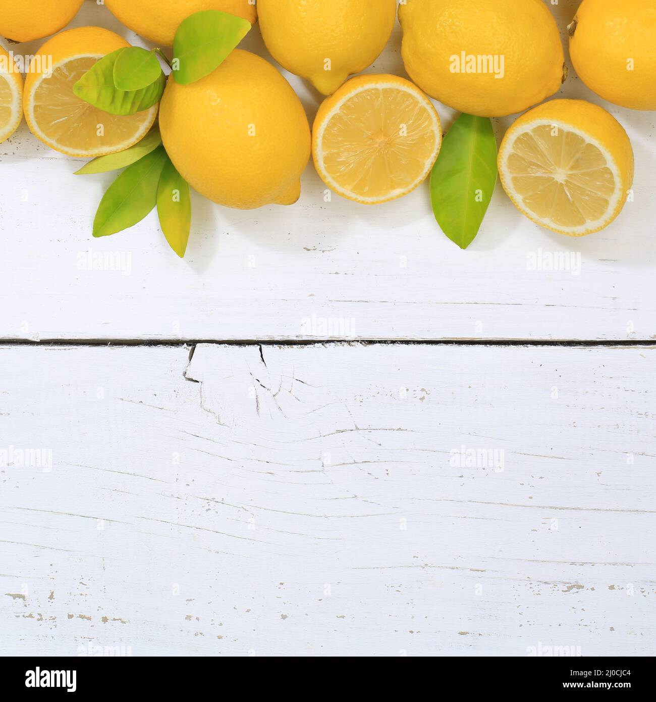 Lemon lemons fruits square text free space from top Stock Photo - Alamy