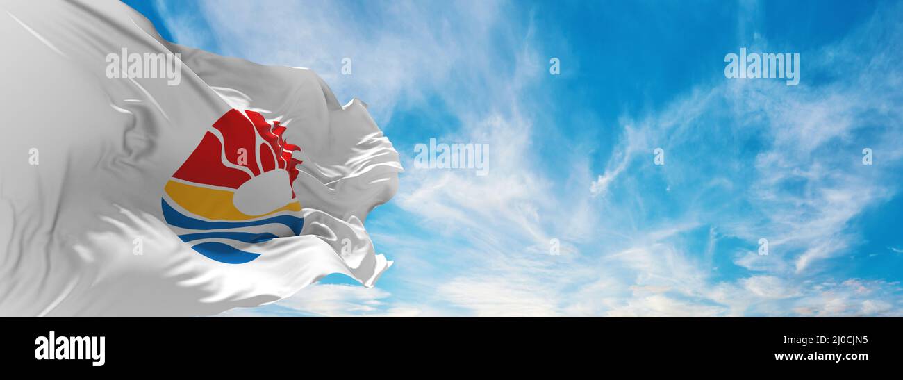 flag of Benito Juarez , Mexico at cloudy sky background on sunset ...