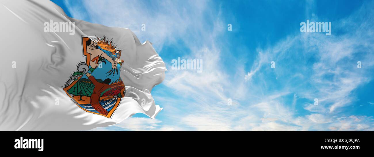 flag of California Norte , Mexico at cloudy sky background on sunset ...