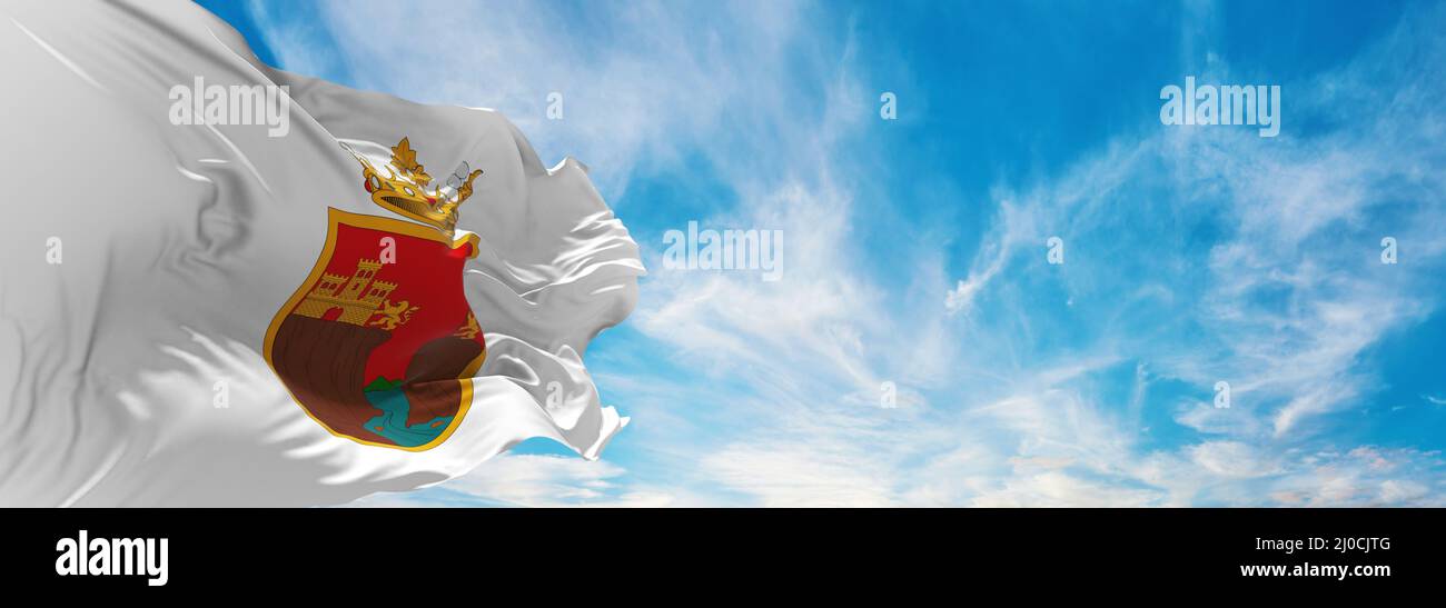 flag of Chiapas , Mexico at cloudy sky background on sunset, panoramic ...