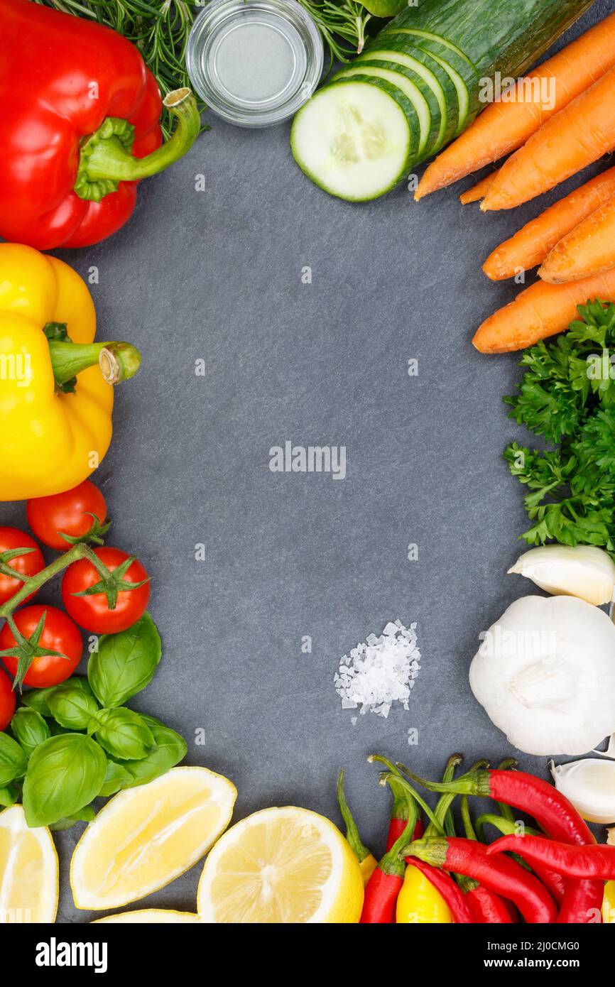 Vegetable collection tomatoes carrots peppers cooking slate ingredients ...