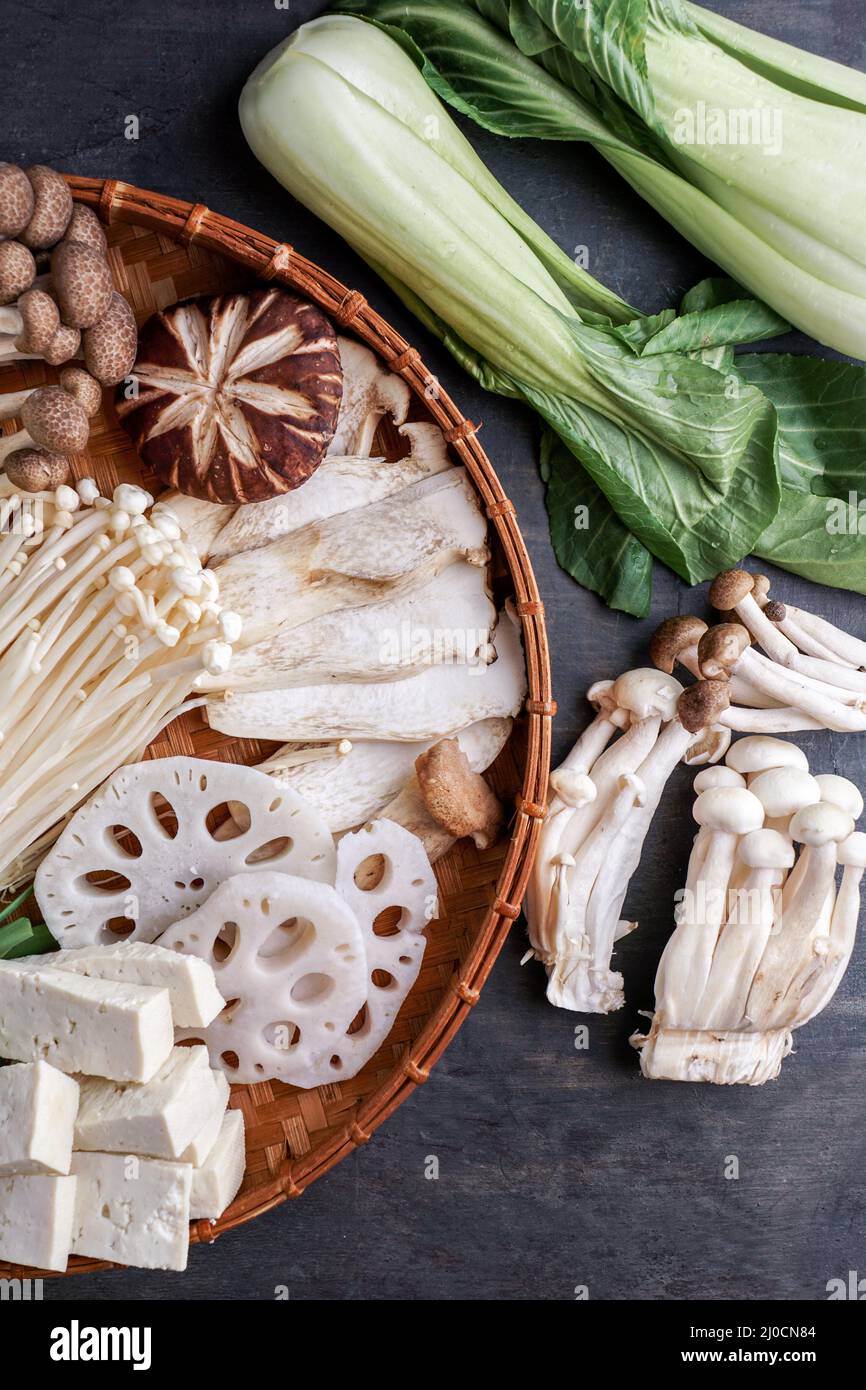Miso Hot Pot, vegan miso nabe ingredients Stock Photo - Alamy