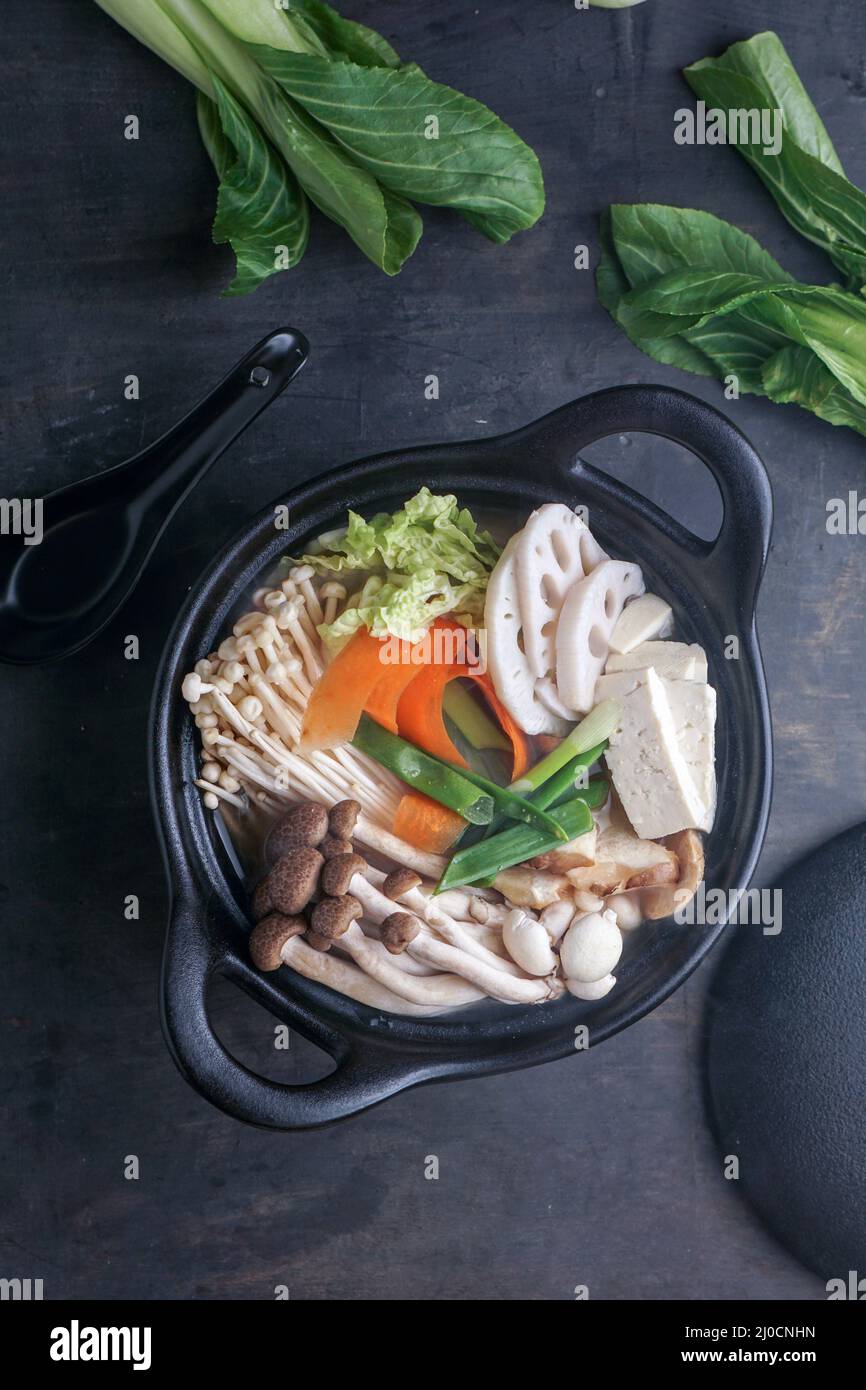 Miso Hot Pot, vegan miso nabe ingredients Stock Photo - Alamy