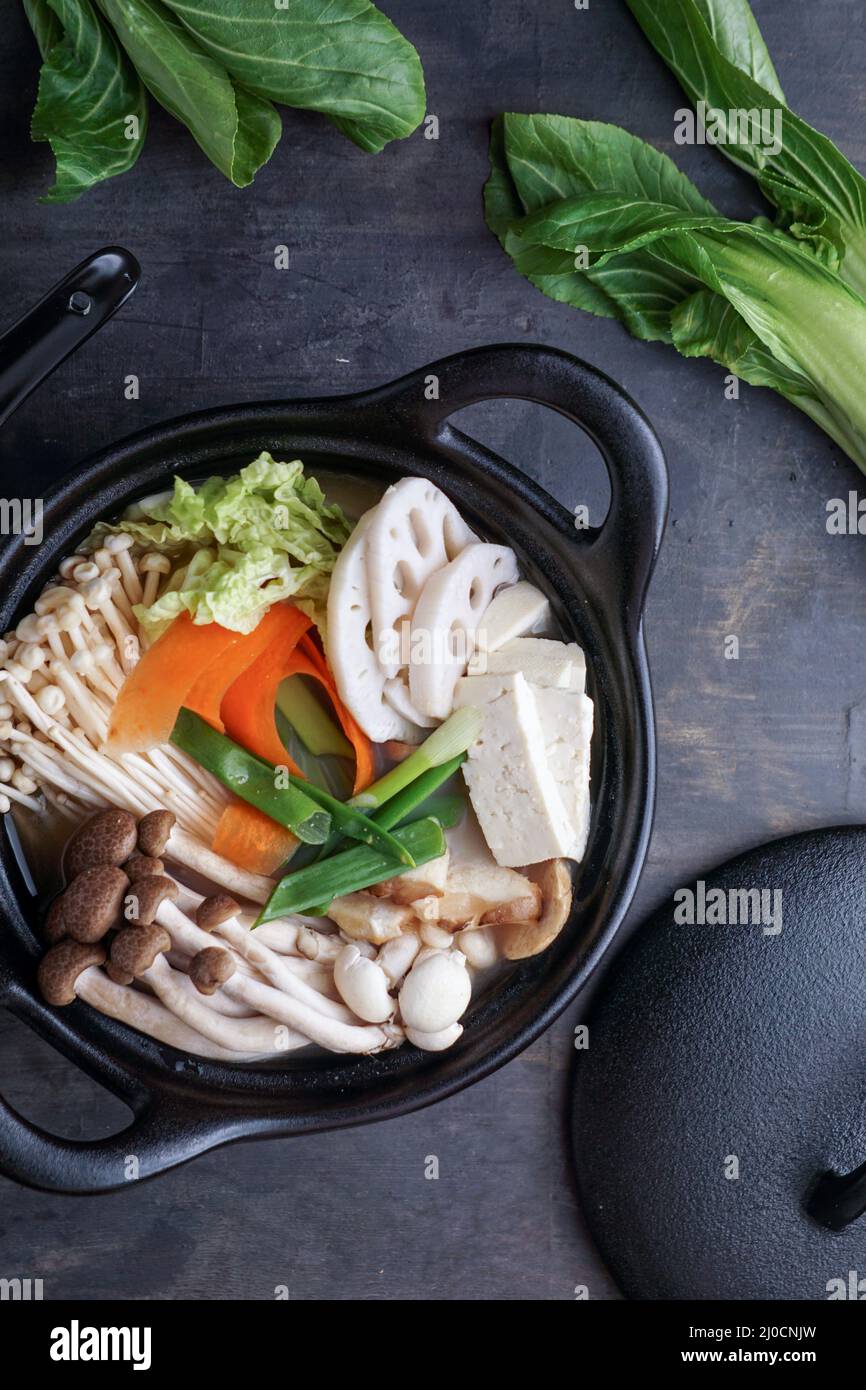 Miso Hot Pot, vegan miso nabe ingredients Stock Photo - Alamy
