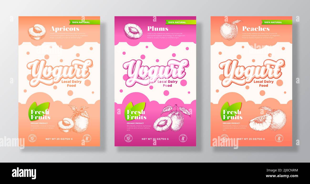 Fruits and Berries Yogurt Label Templates Set. Abstract Vector Dairy ...