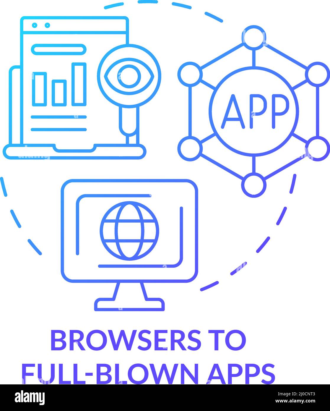 Browsers to full-blown apps blue gradient concept icon Stock Vector ...