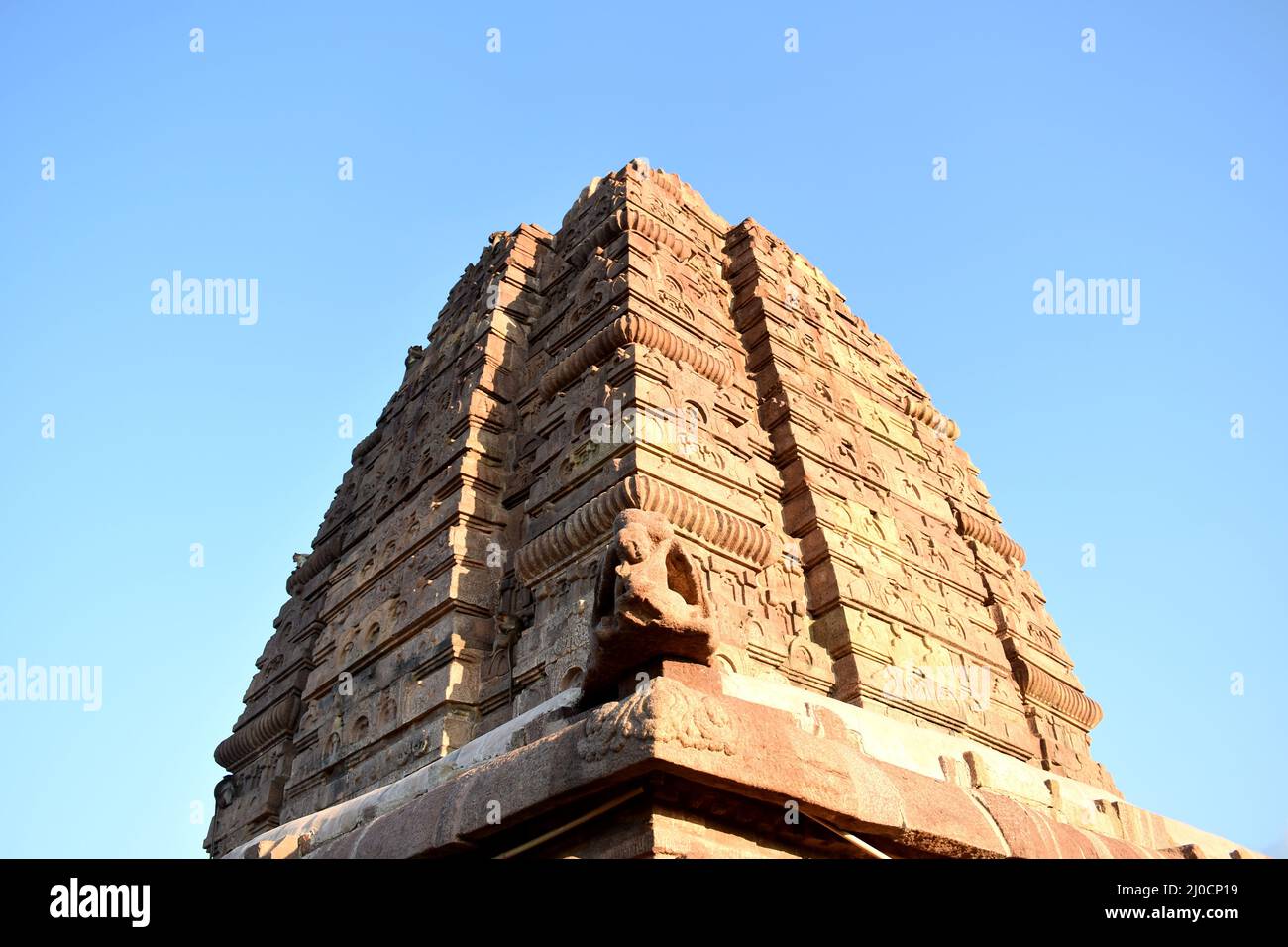 Low angle of an Ancient Brick Temple with a blue sky background Stock ...