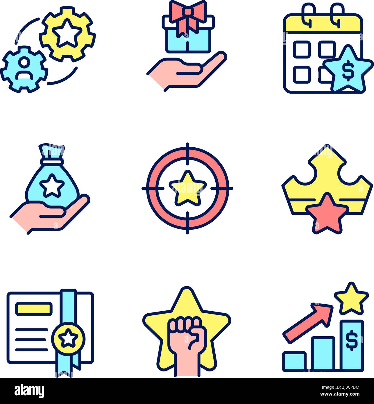 Incentive compensation pixel perfect RGB color icons set Stock Vector ...