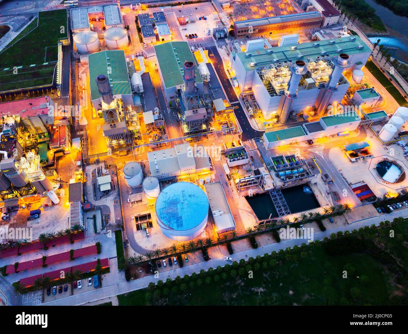 Power plant and garbage processing plant in Barcelona at night Stock ...