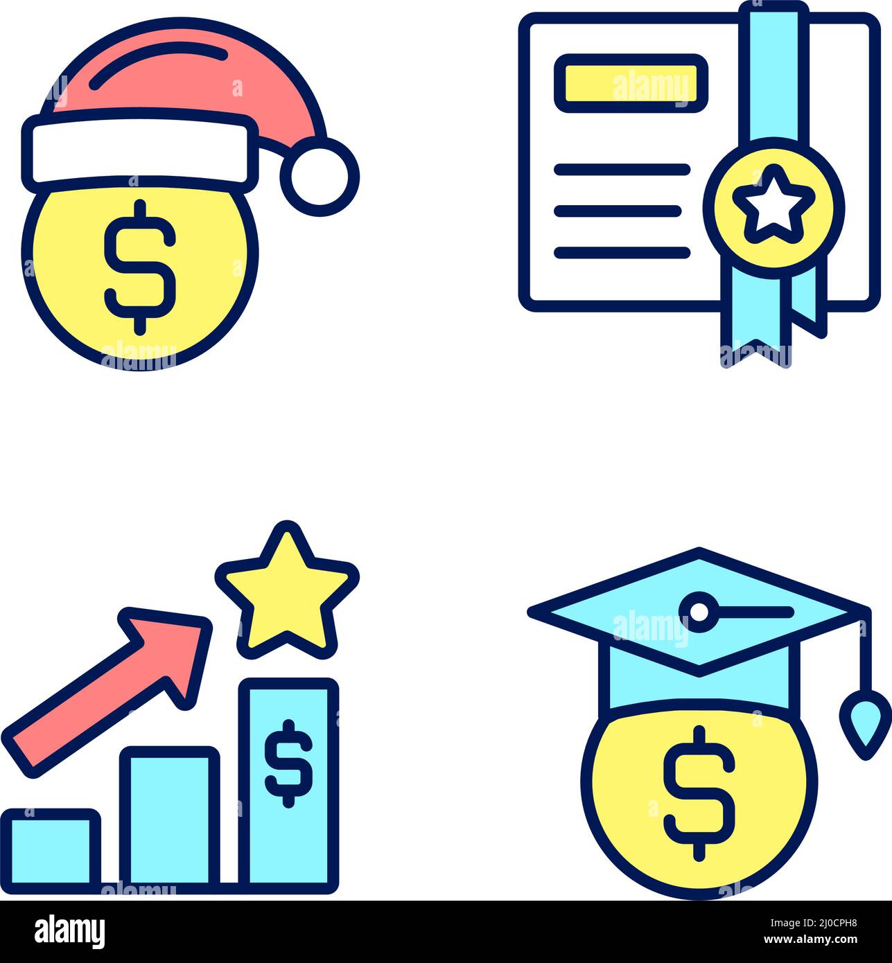 Paying bonuses to employees pixel perfect RGB color icons set Stock ...