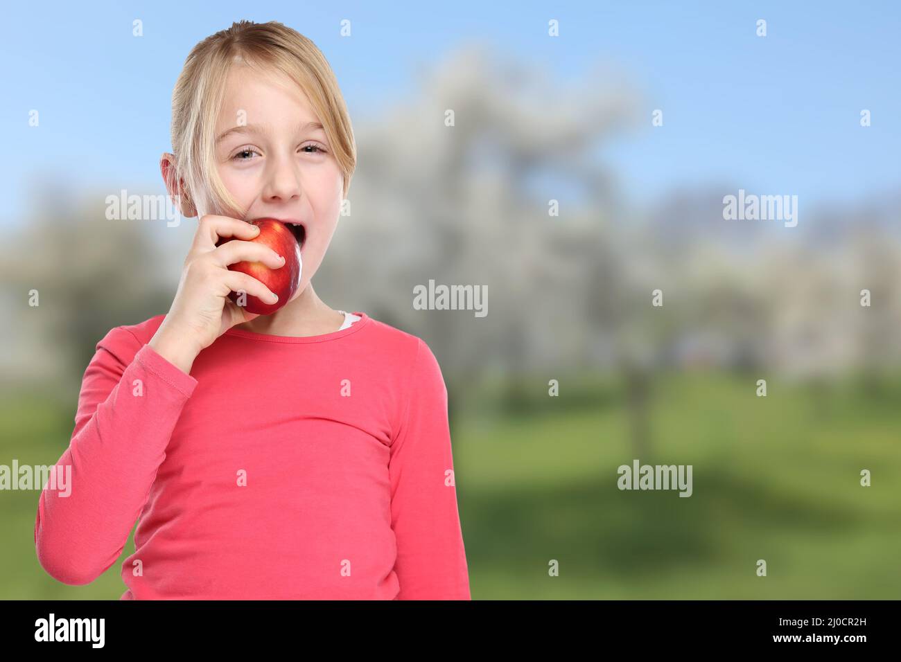 Apple eat child girl fruit fruits healthy diet text free space ...