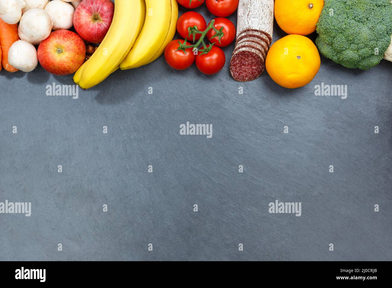 Fruit and vegetables collection food fruits eat slate text free space ...