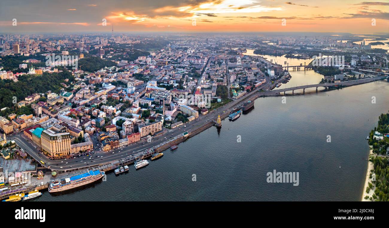 Aerial view of Podil, a historic district of Kiev, Ukraine Stock Photo ...