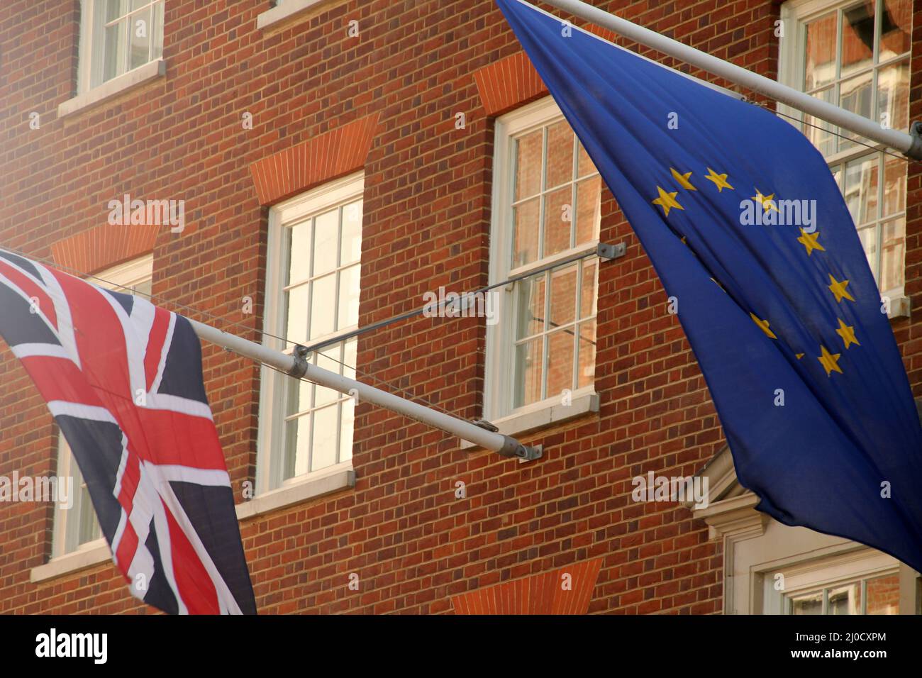 Flags of EU and UK on an exterior wall Stock Photo - Alamy