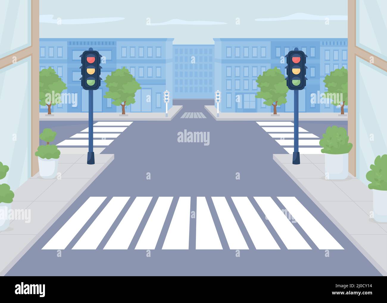 Pedestrian crossing flat color vector illustration Stock Vector Image ...
