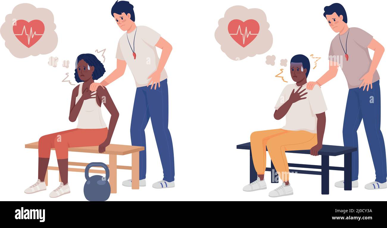 Heart attack at gymnasium semi flat color vector characters set Stock ...