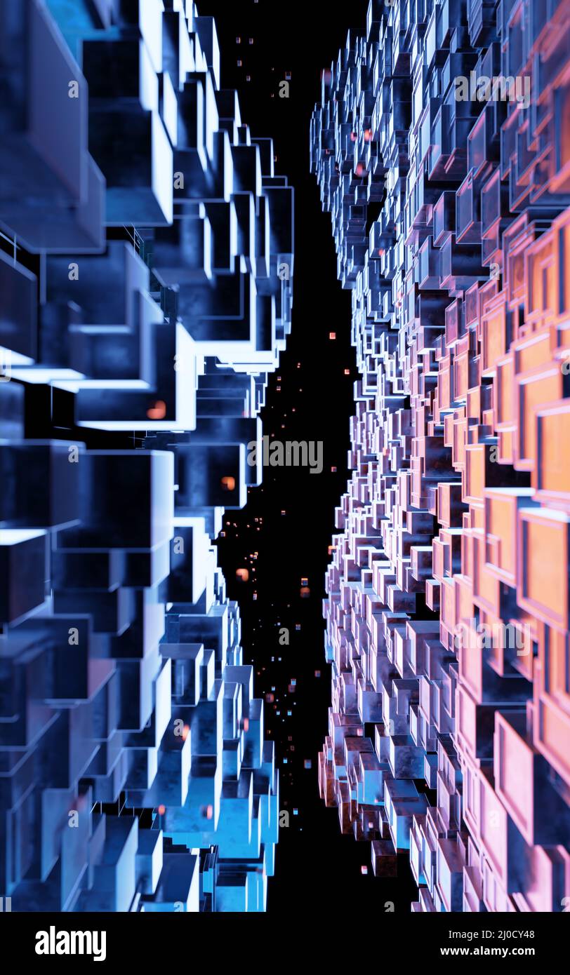 Cubic cyberpunk space, conceptual geometry background, 3d rendering ...
