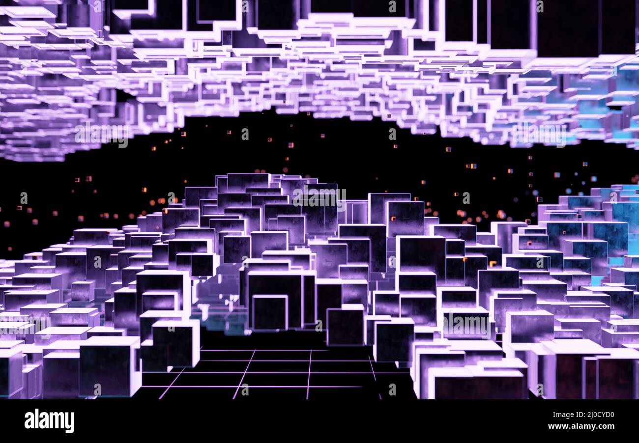 Cubic cyberpunk space, conceptual geometry background, 3d rendering ...