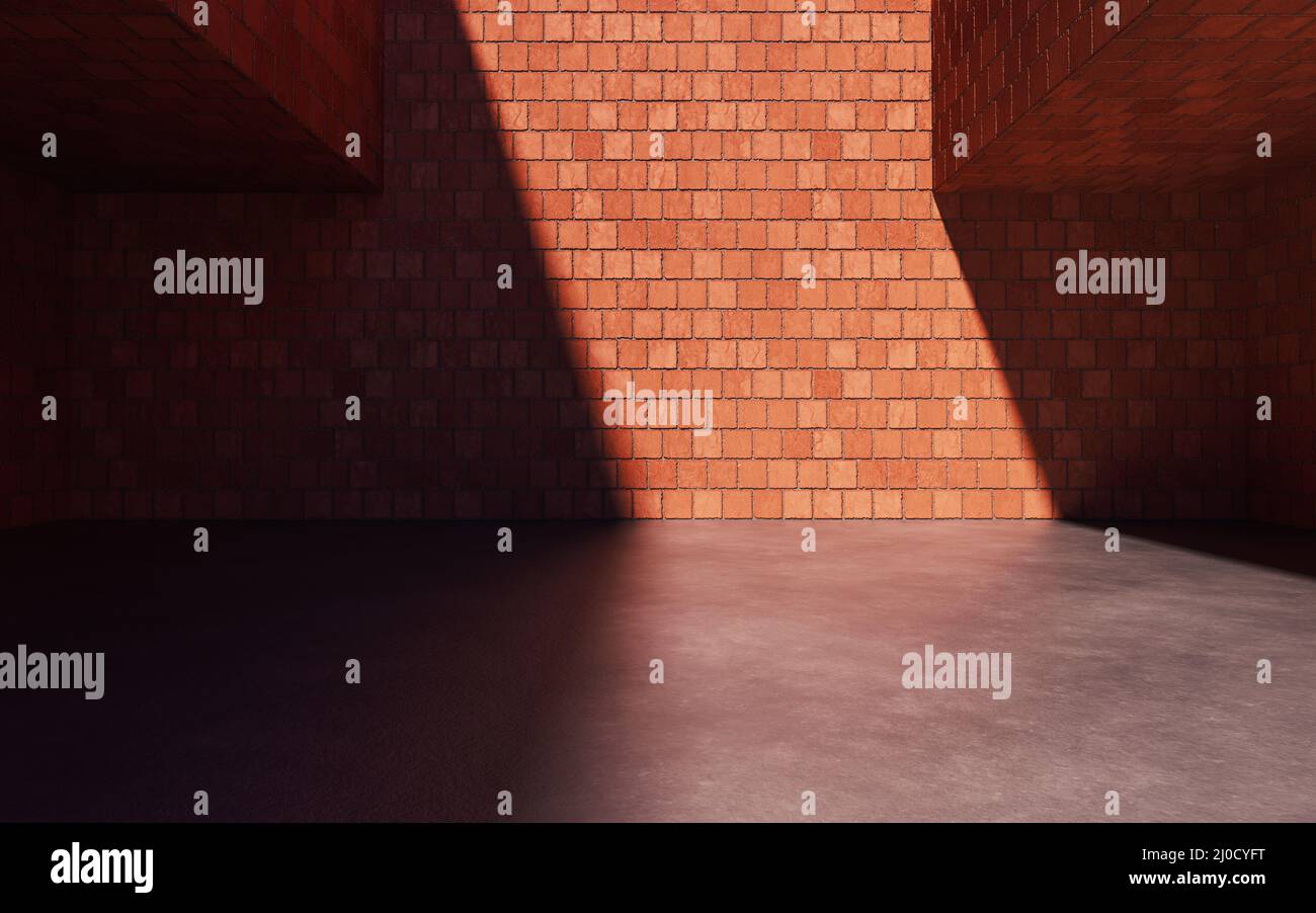 Empty room with brick wall, 3d rendering. Computer digital drawing ...