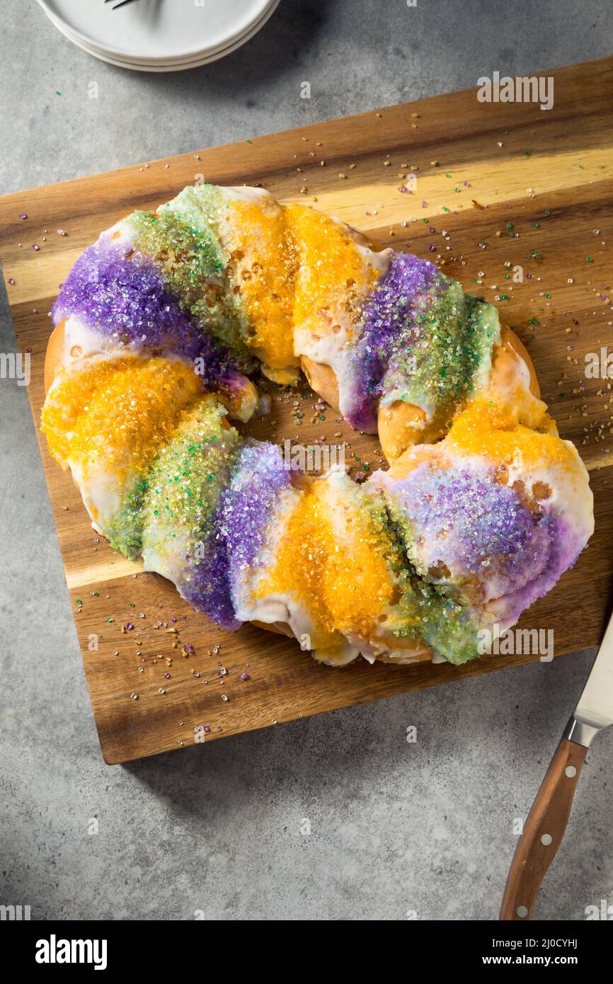 Homemade Colorful Sweet King Cake for Mardi Gras Stock Photo - Alamy
