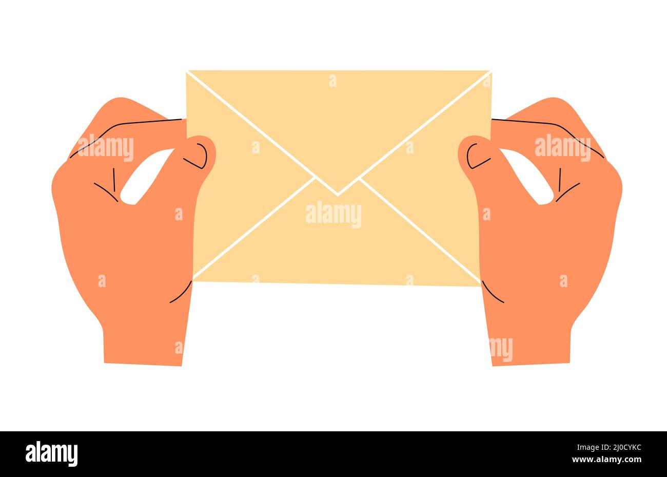 Paper mail envelope in hand on a white background. Remote communication ...