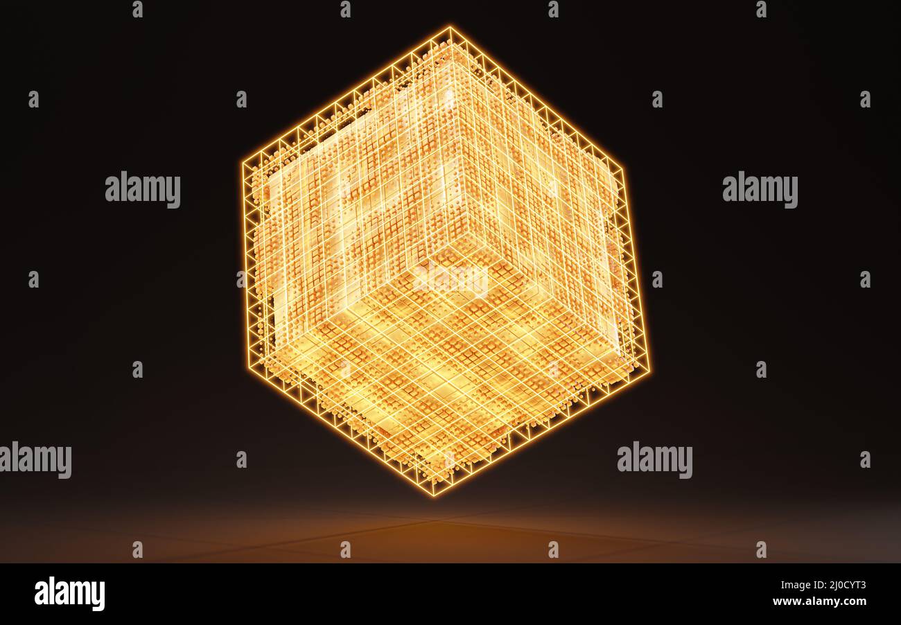 Abstract cube shape, cube geometry, 3d rendering. Computer digital ...