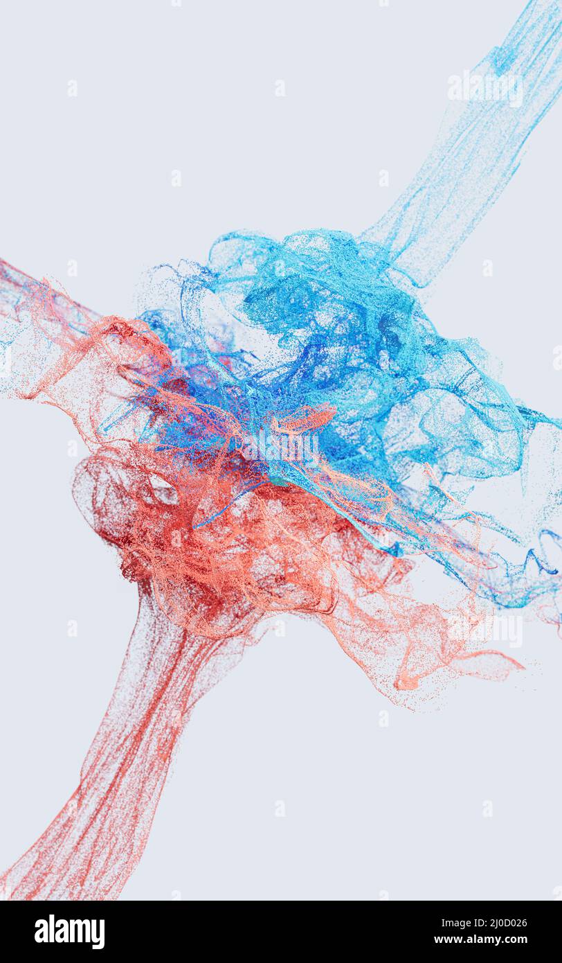 Collision of particles, decorative particles, 3d rendering. Computer ...