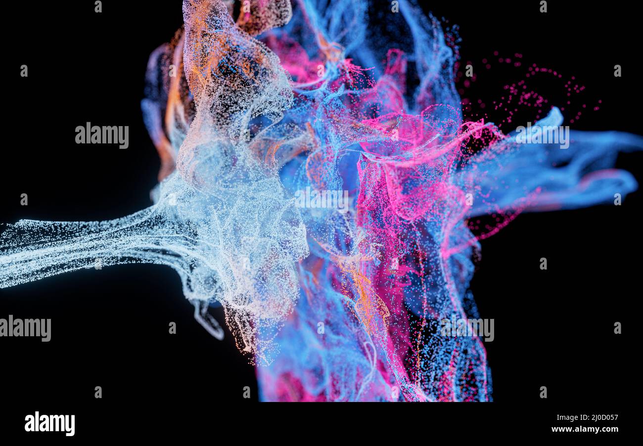 Collision of particles, decorative particles, 3d rendering. Computer ...