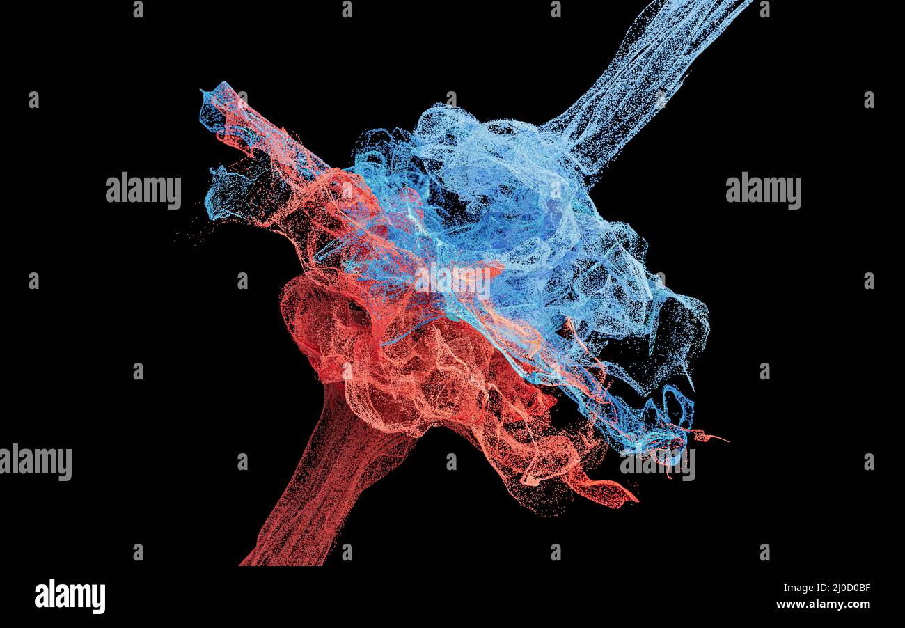 Collision of particles, decorative particles, 3d rendering. Computer ...