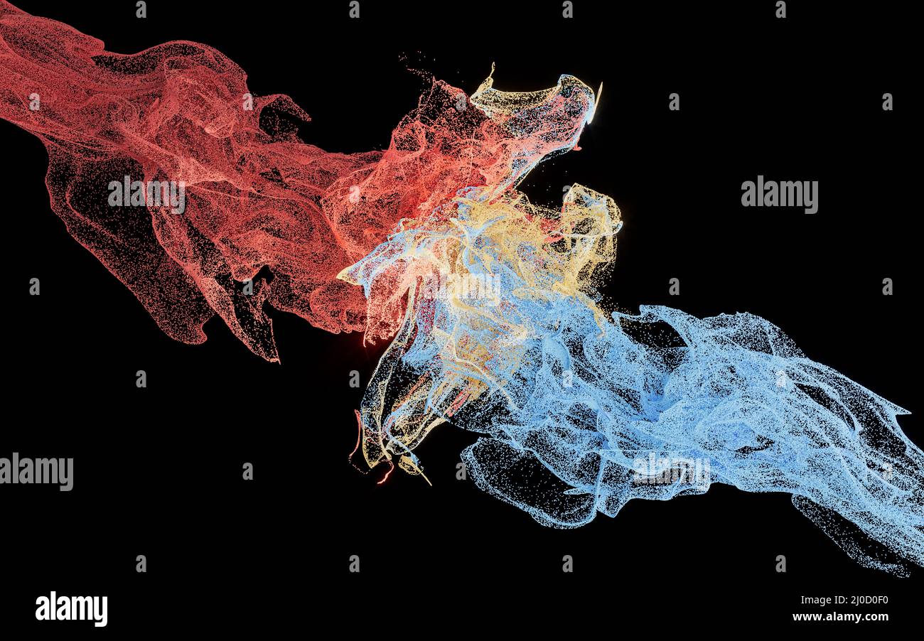 Collision of particles, decorative particles, 3d rendering. Computer ...