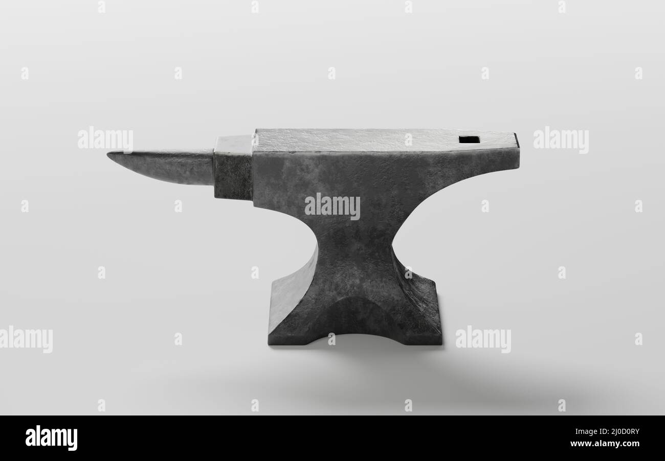 Metal anvil with black background, 3d rendering. Computer digital ...