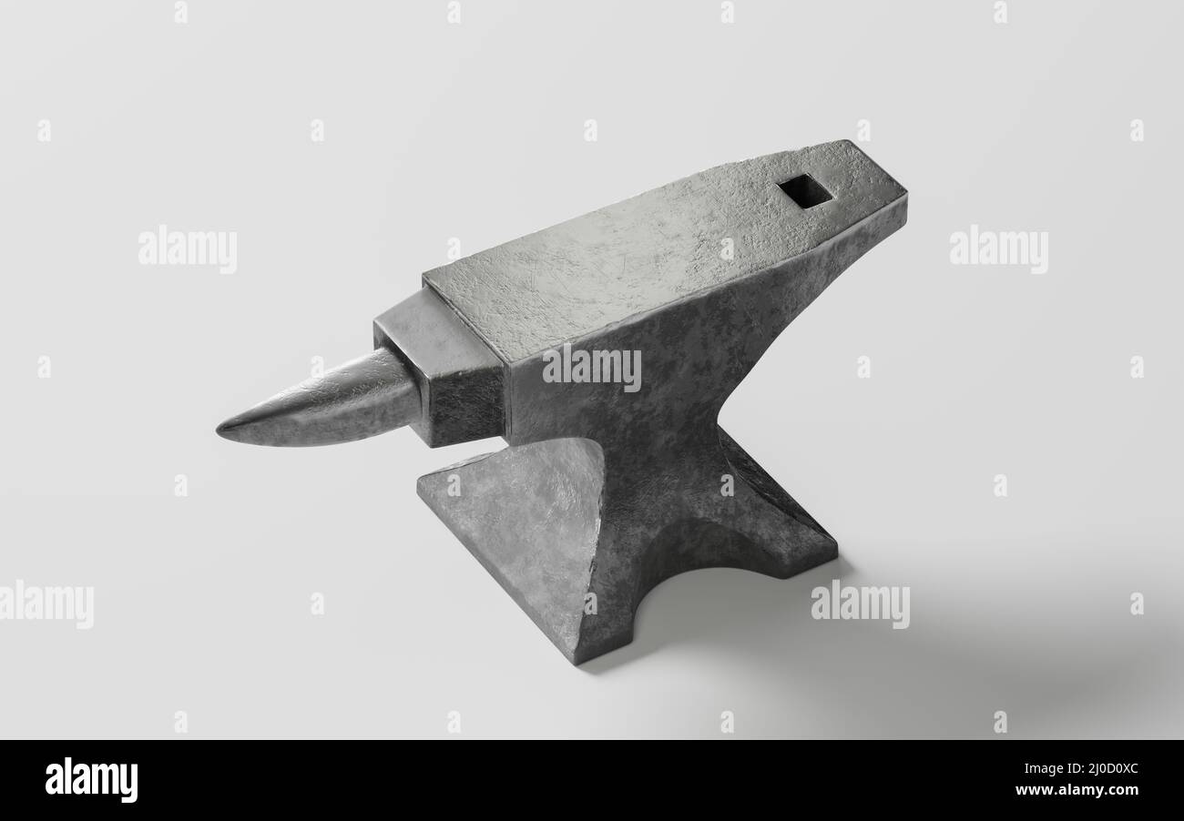 Metal anvil with black background, 3d rendering. Computer digital ...