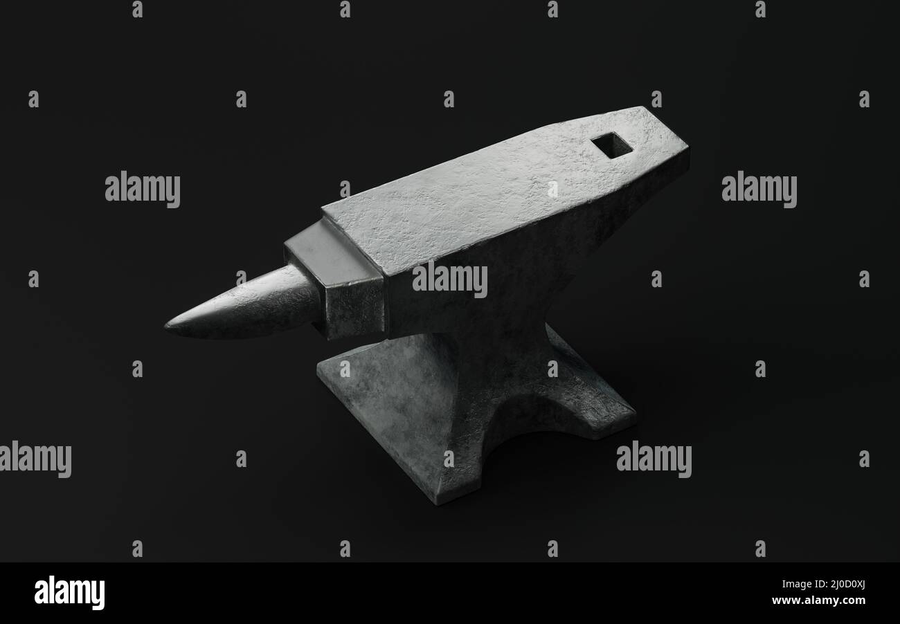 Metal anvil with black background, 3d rendering. Computer digital ...