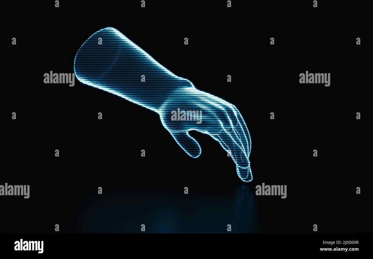 Holographic image of a hand, futuristic element, 3d rendering. Computer ...