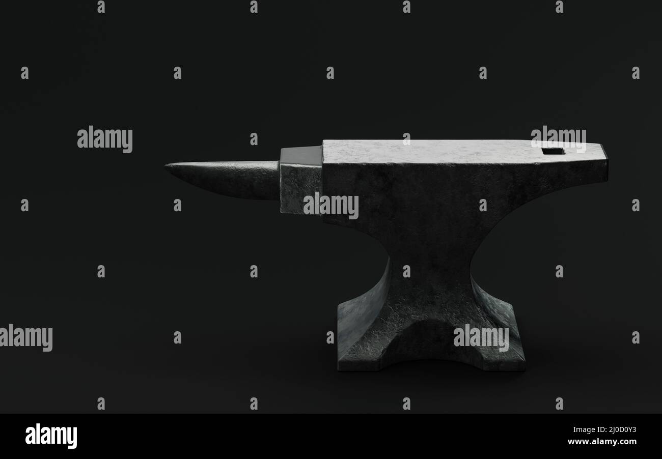Metal anvil with black background, 3d rendering. Computer digital ...