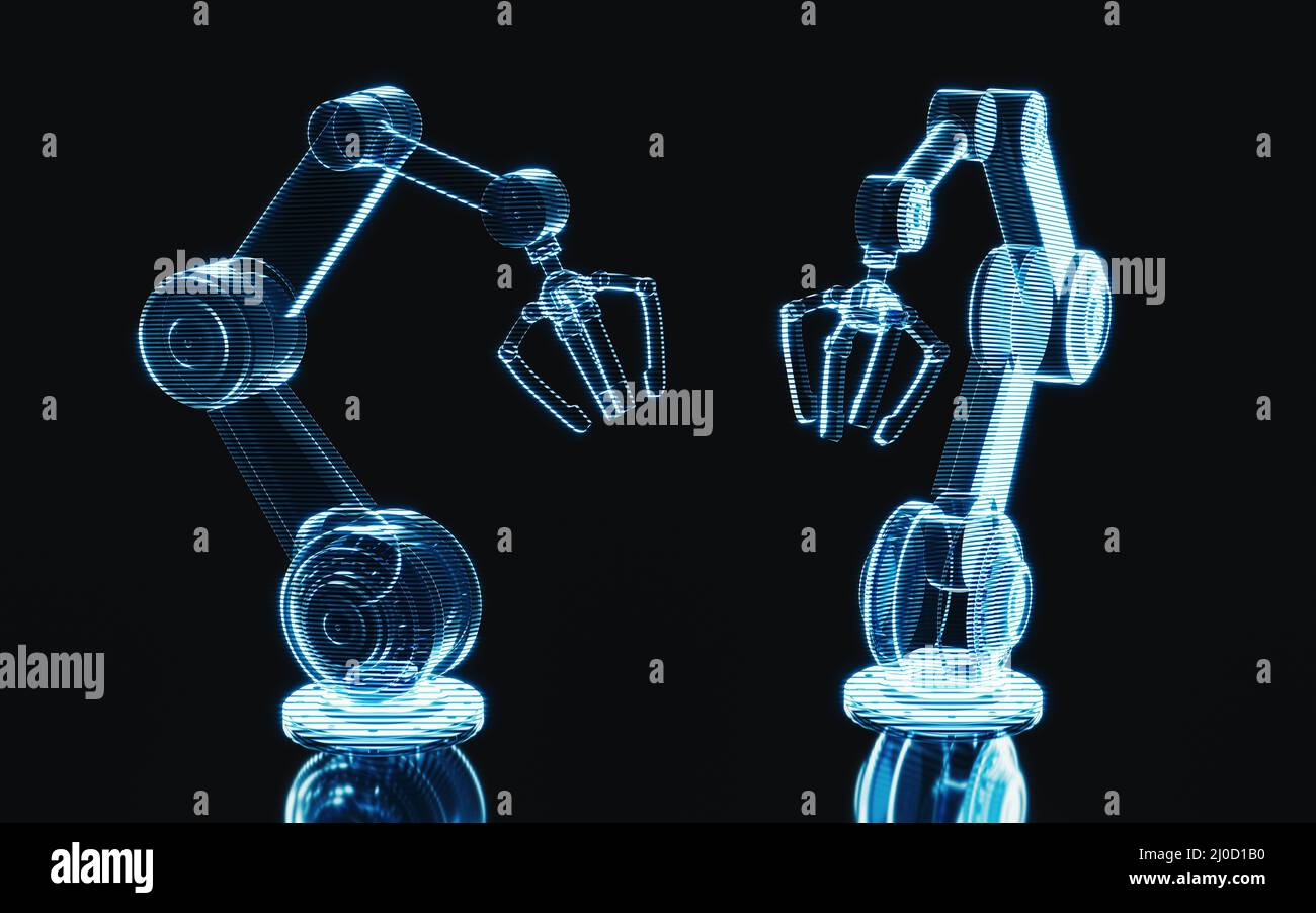 Holographic image of mechanical arm, futuristic element, 3d rendering ...