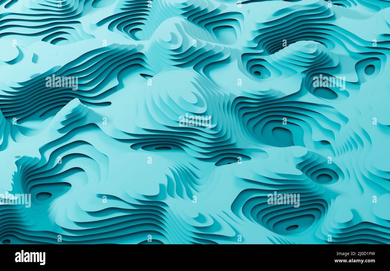 Wave pattern paper cut background, 3d rendering. Computer digital ...