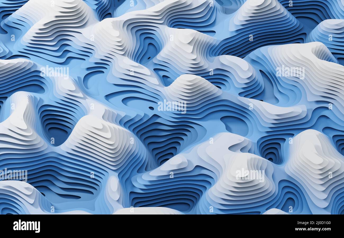 Wave pattern paper cut background, 3d rendering. Computer digital ...