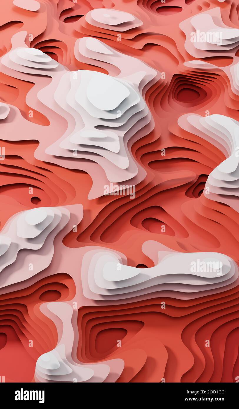 Wave pattern paper cut background, 3d rendering. Computer digital ...
