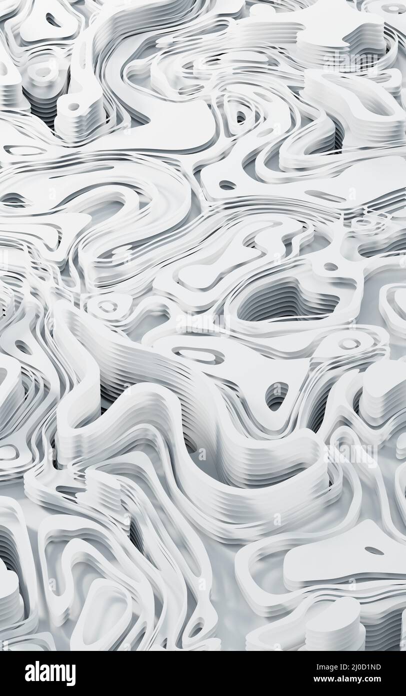 Wave pattern paper cut background, 3d rendering. Computer digital ...