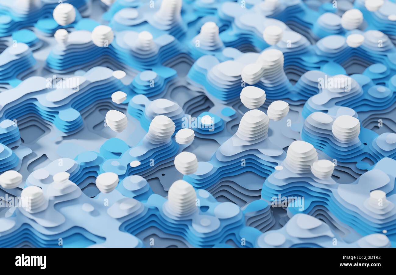 Wave pattern paper cut background, 3d rendering. Computer digital ...