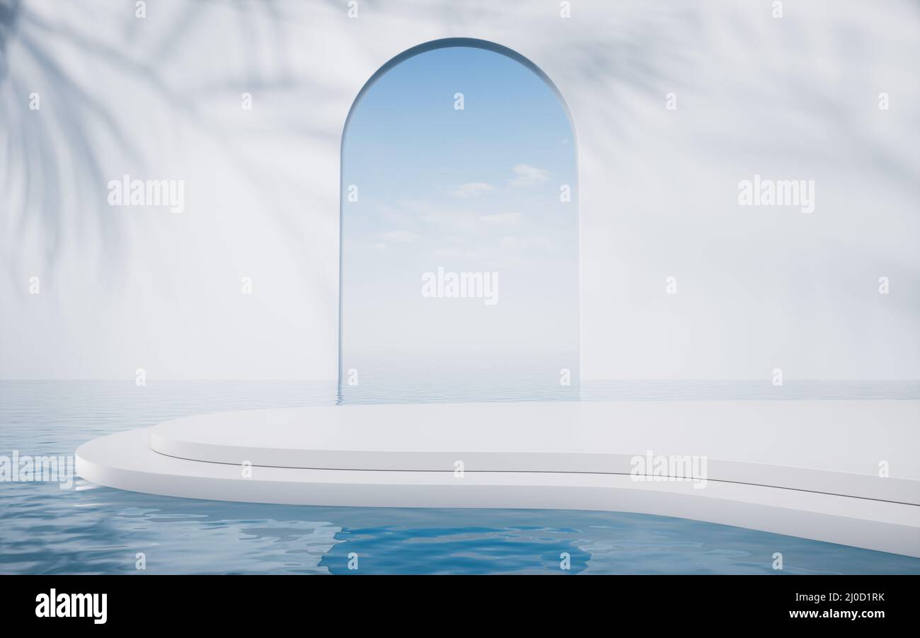 Empty floor with water surface background, 3d rendering. Computer ...