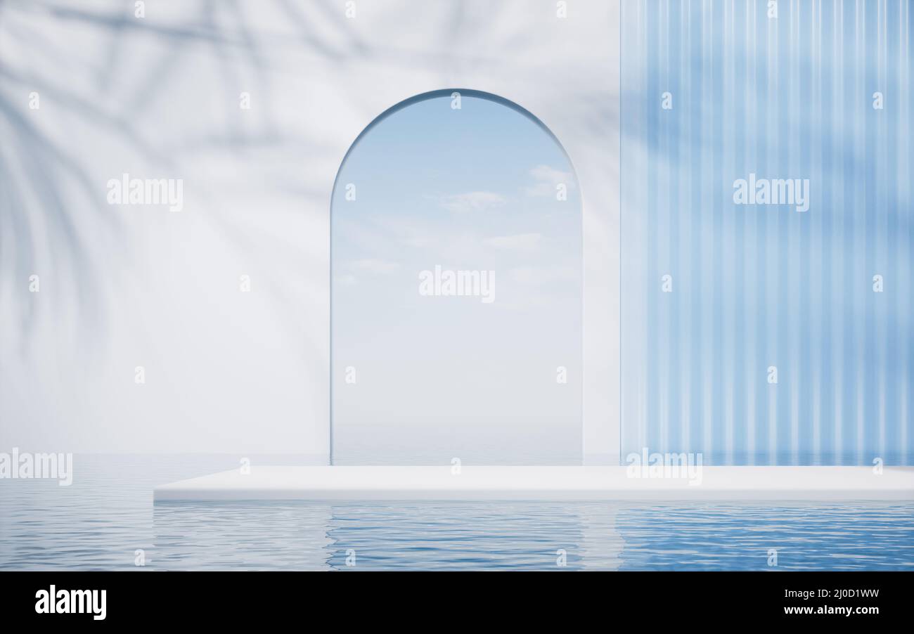 Empty floor with water surface background, 3d rendering. Computer ...