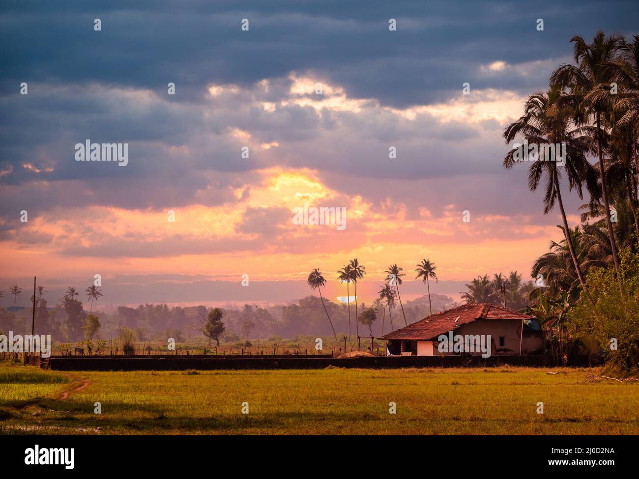 Indian house with traditional roof design at coastal side of ...