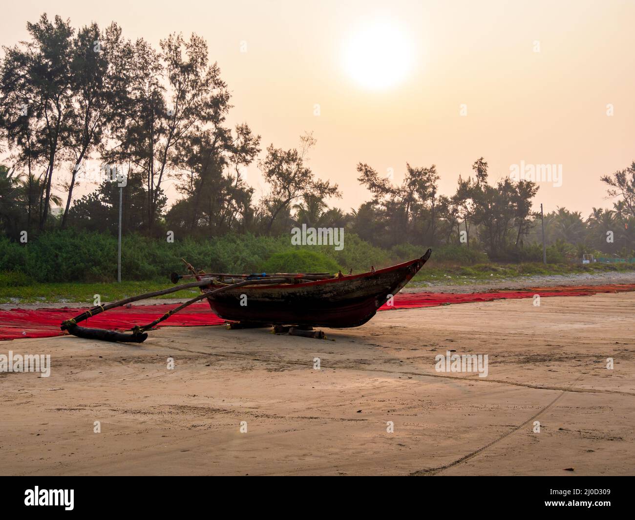 Beautiful landscape of the Arabian sea with coconut trees and fishing ...